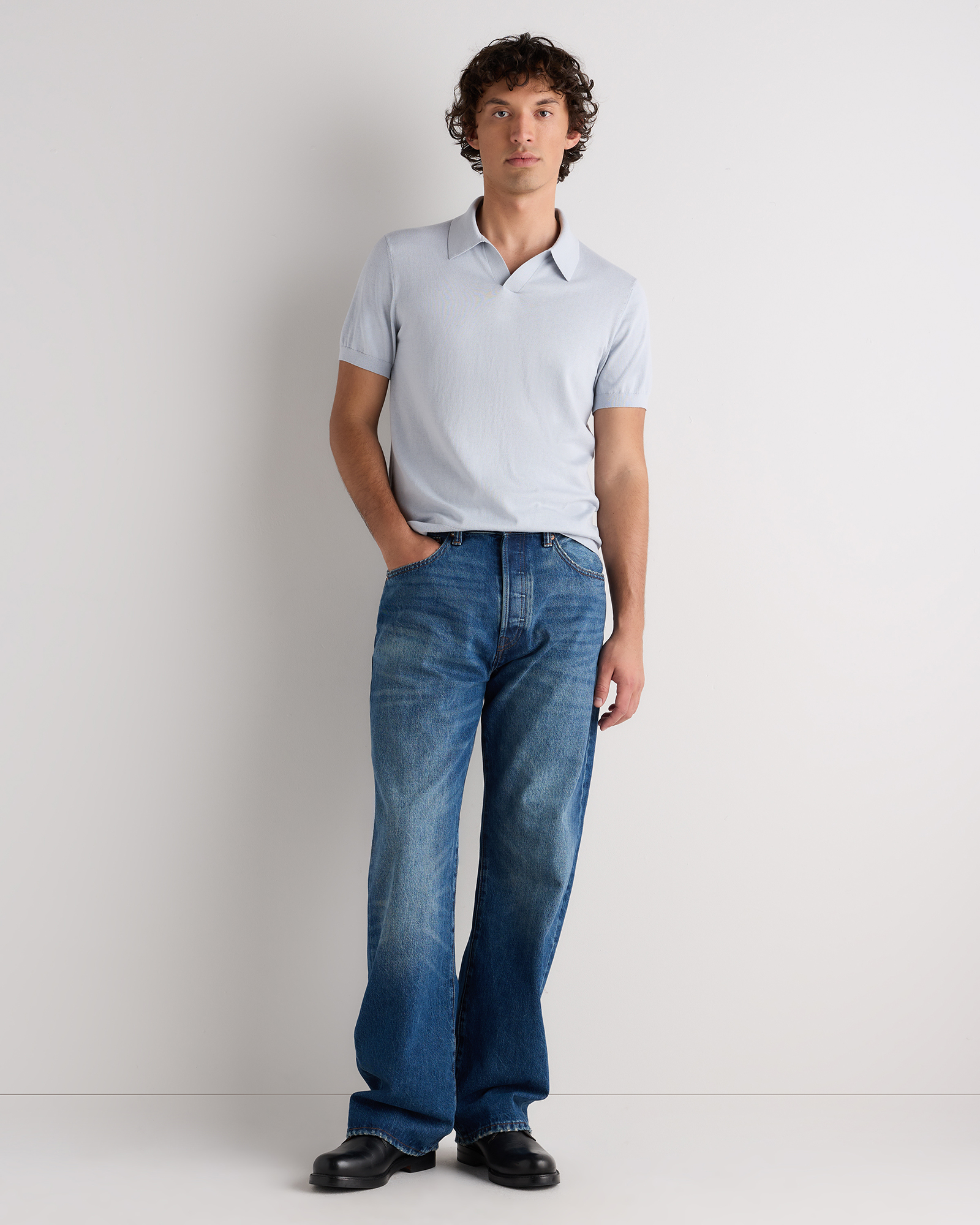QUINCE men's cotton-silk johnny collar polo